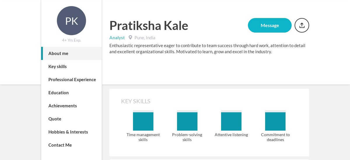 Pratiksha Kale Online Resume | CraftmyCV