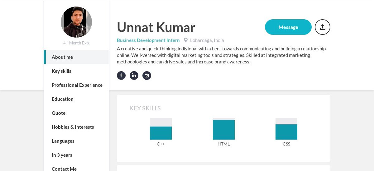 Unnat Kumar Online Resume | CraftmyCV Unnat Kumar Online Resume | CraftmyCV