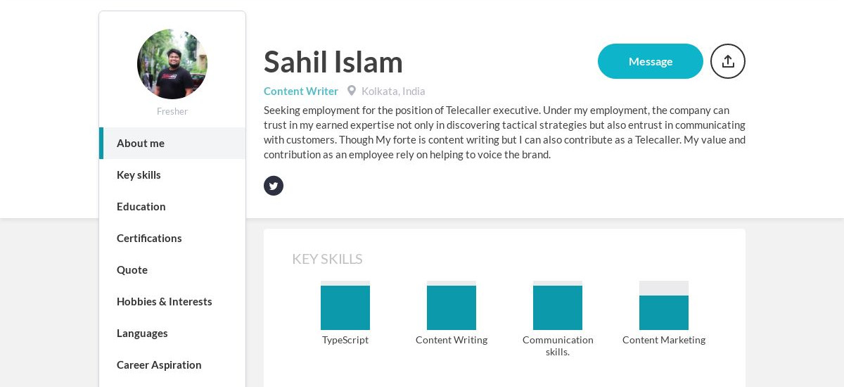 Sahil Islam Online Resume | CraftmyCV