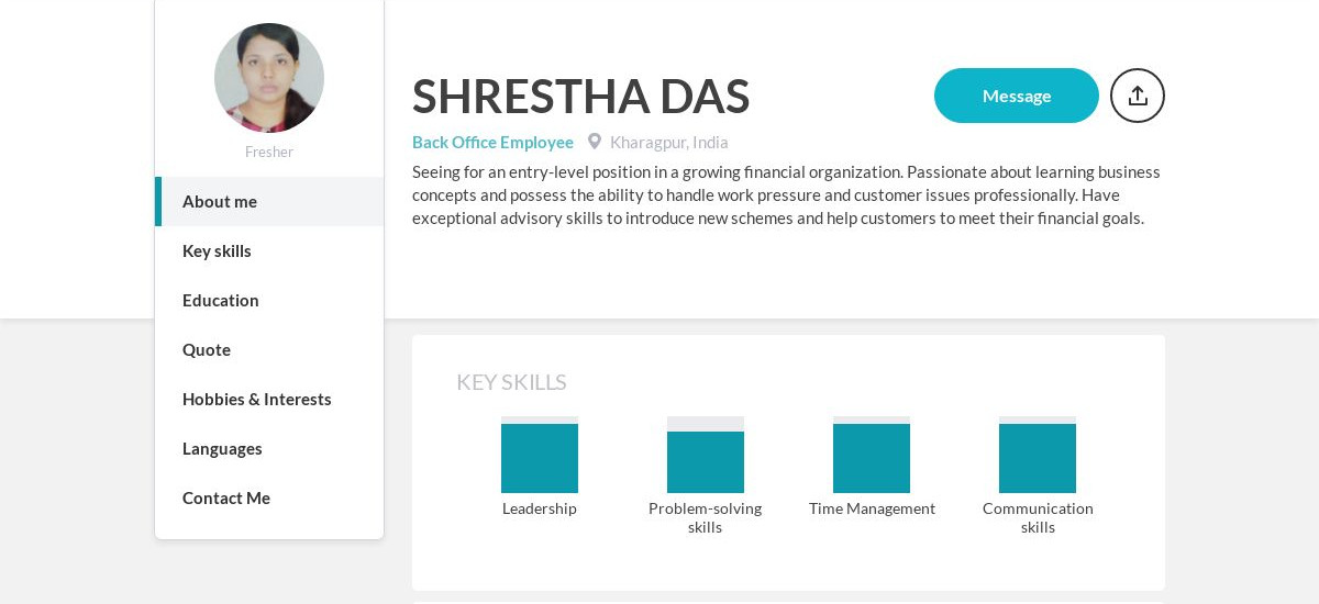 SHRESTHA DAS Online Resume | CraftmyCV