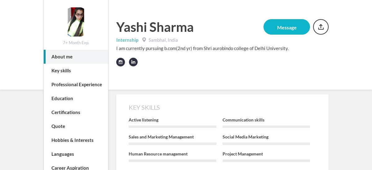 Yashi Sharma Online Resume | CraftmyCV