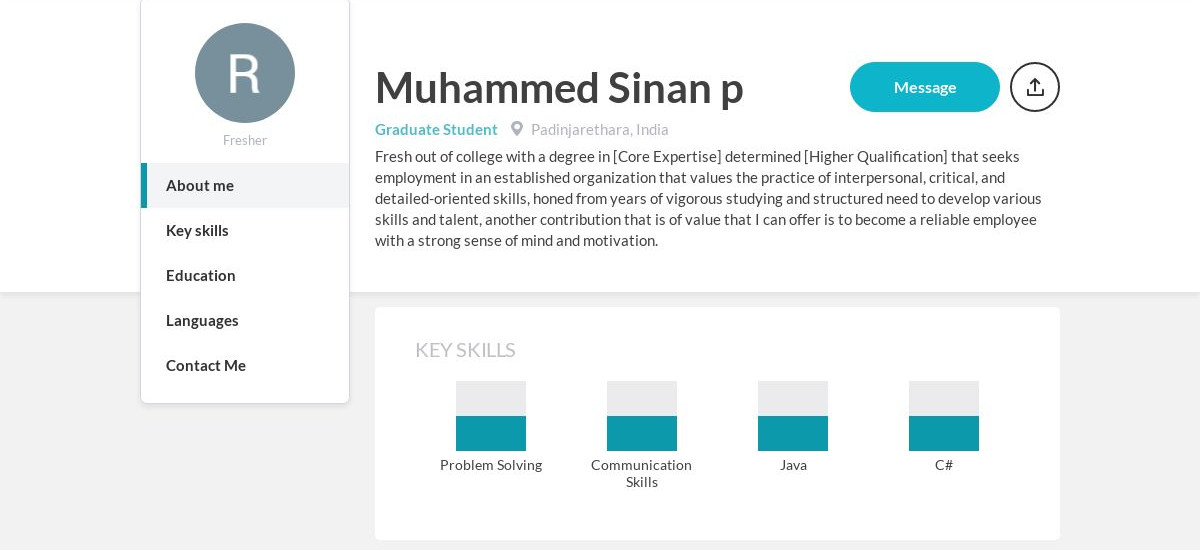 Muhammed Sinan p Online Resume | CraftmyCV