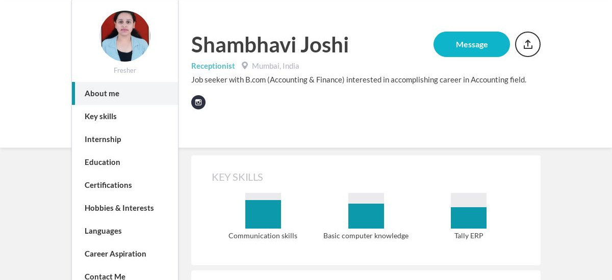 Shambhavi Joshi Online Resume | CraftmyCV