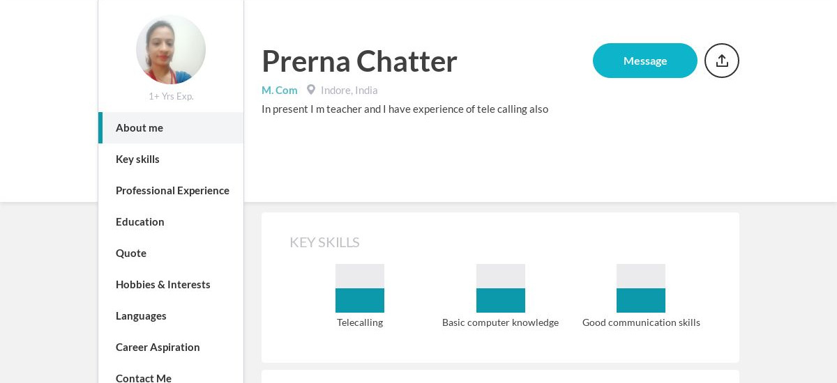 Prerna Chatter Online Resume | CraftmyCV
