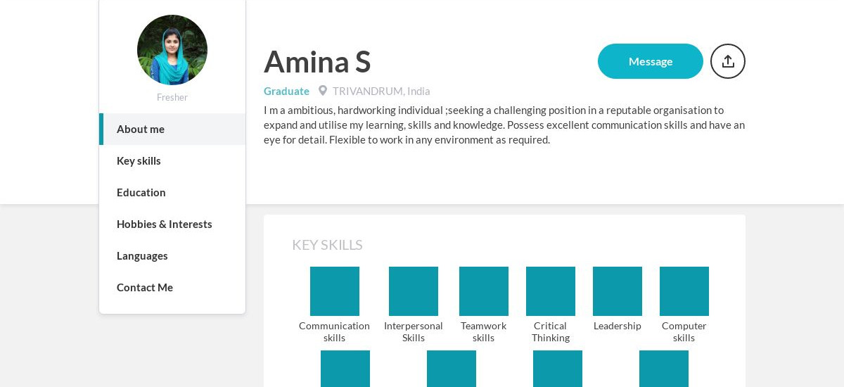 Amina S Online Resume | CraftmyCV