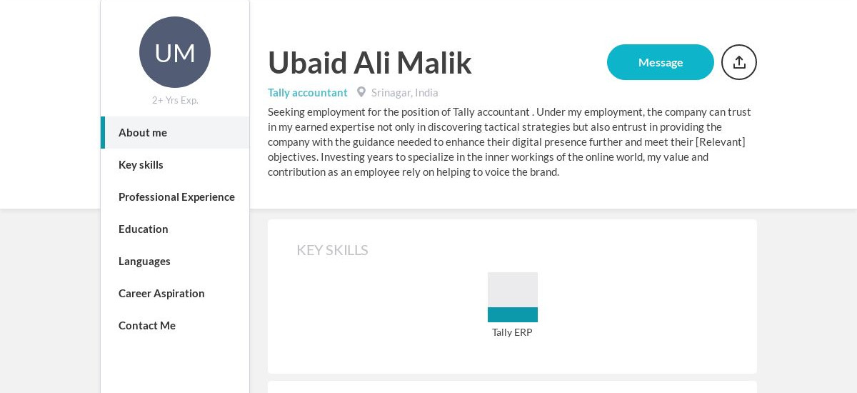 Ubaid Ali Malik Online Resume | CraftmyCV