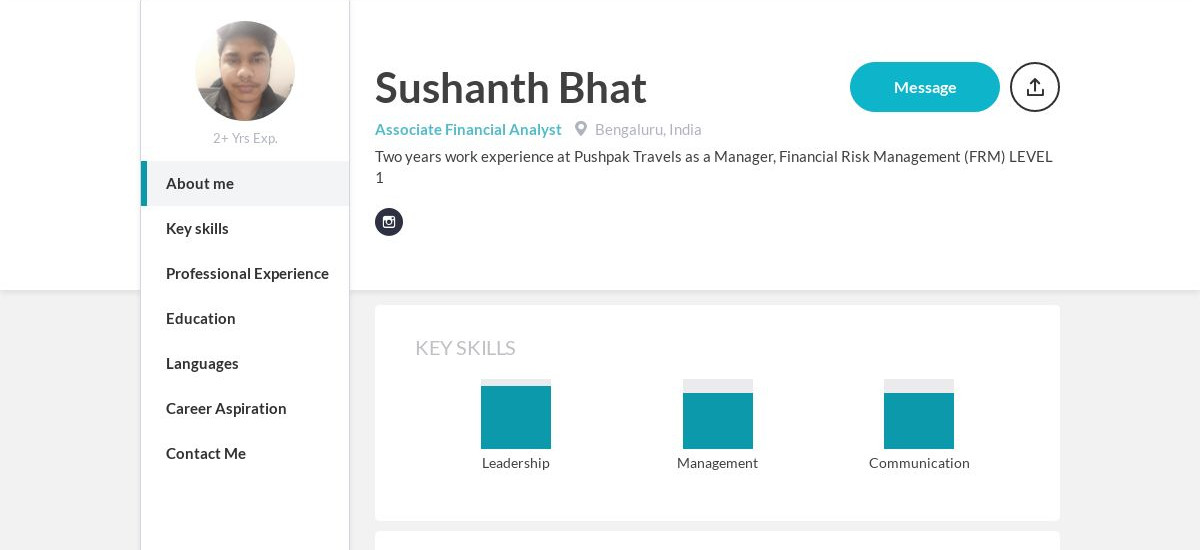 Sushanth Bhat Online Resume | CraftmyCV