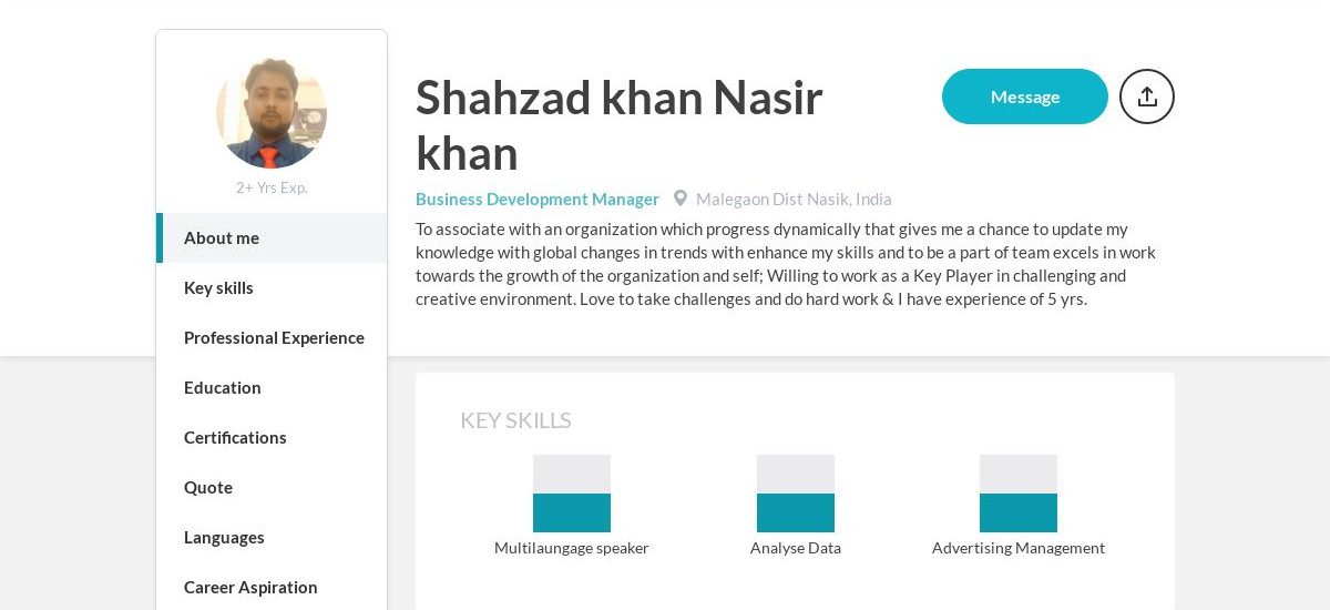 Shahzad khan Nasir khan Online Resume | CraftmyCV
