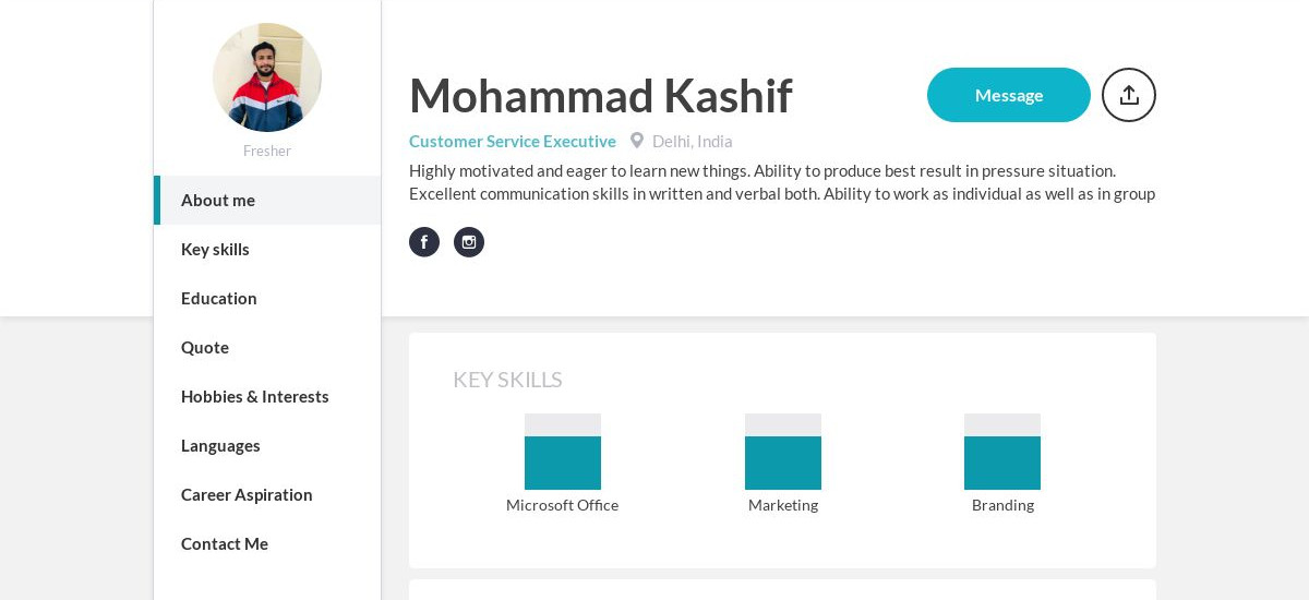 Mohammad Kashif Online Resume | CraftmyCV