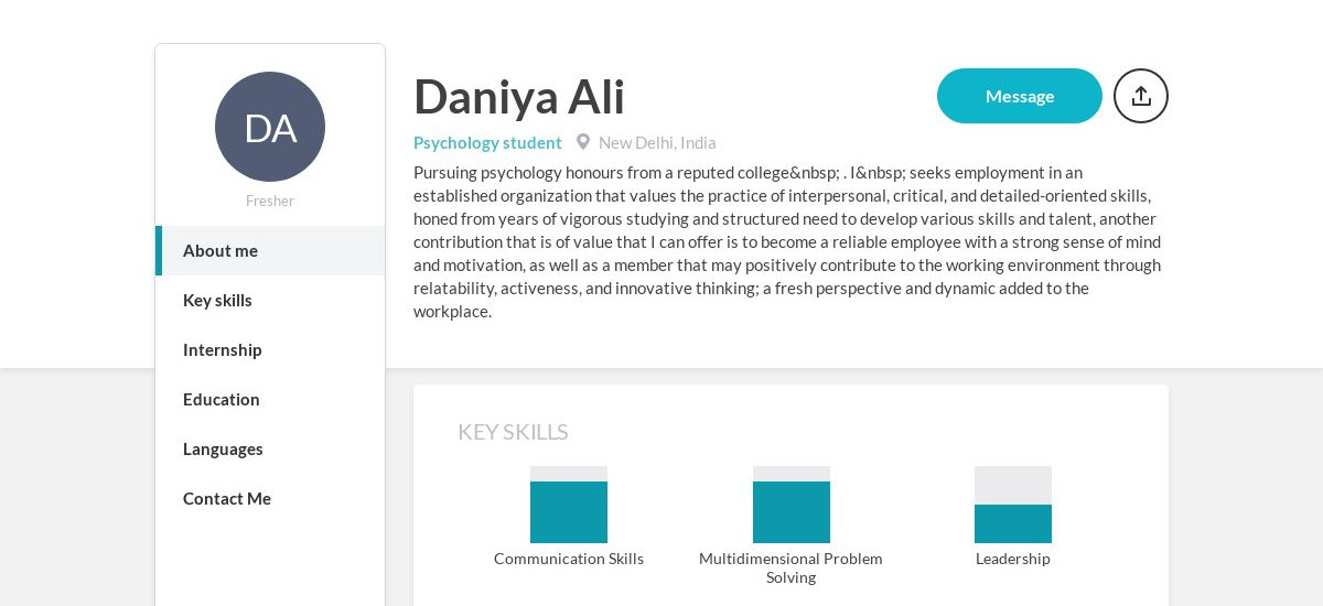 Daniya Ali Online Resume | CraftmyCV