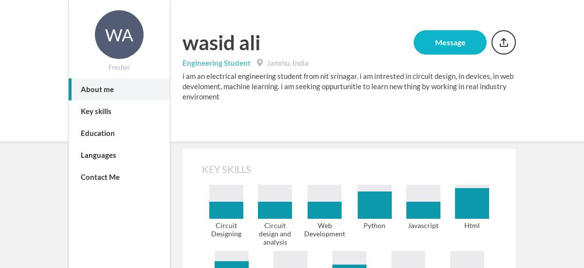 Wasid Ali Online Resume | CraftmyCV