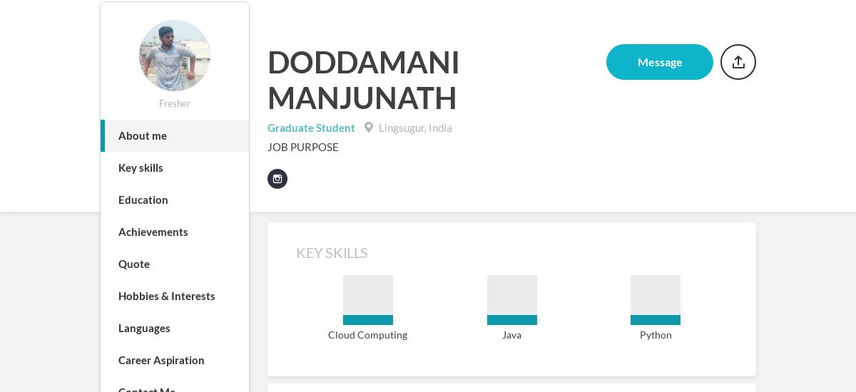 DODDAMANI MANJUNATH Online Resume | CraftmyCV