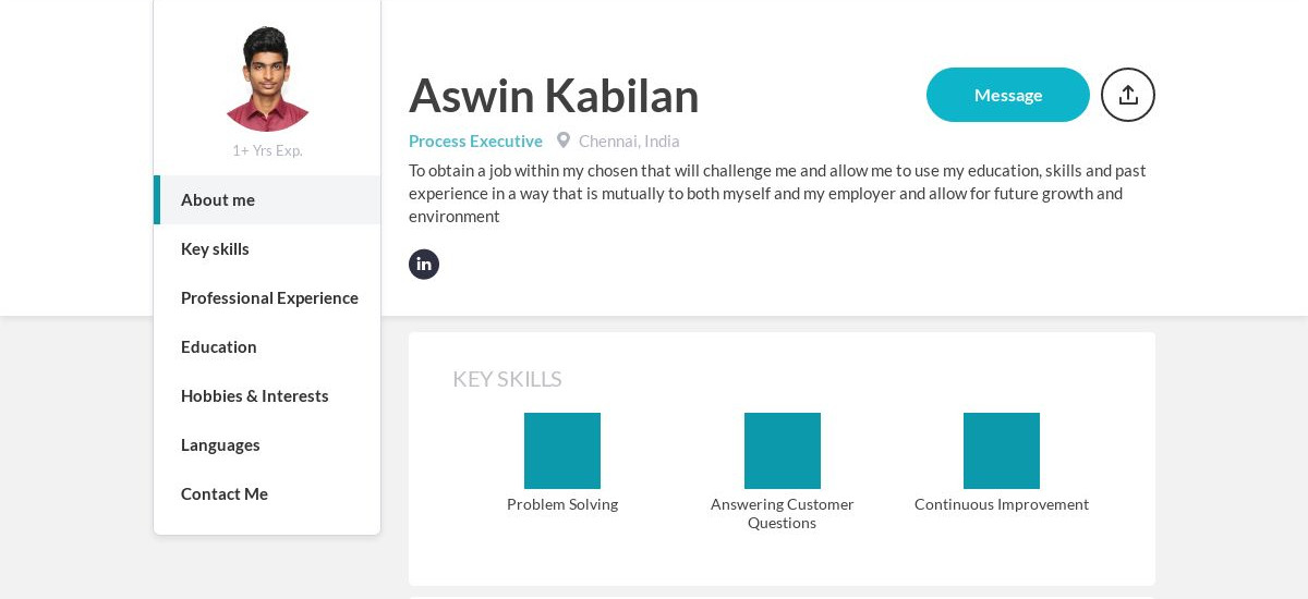 Aswin Kabilan Online Resume | CraftmyCV