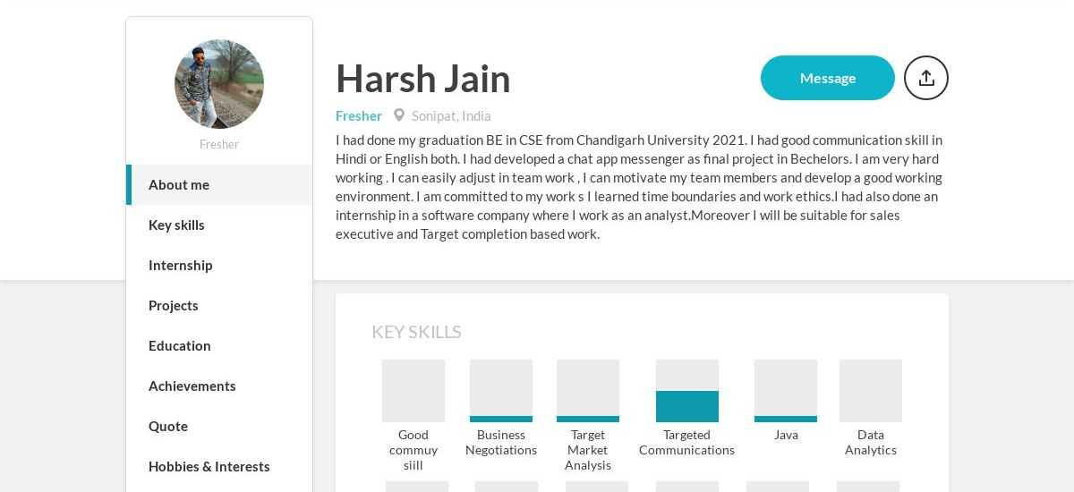 Harsh Jain Online Resume | CraftmyCV