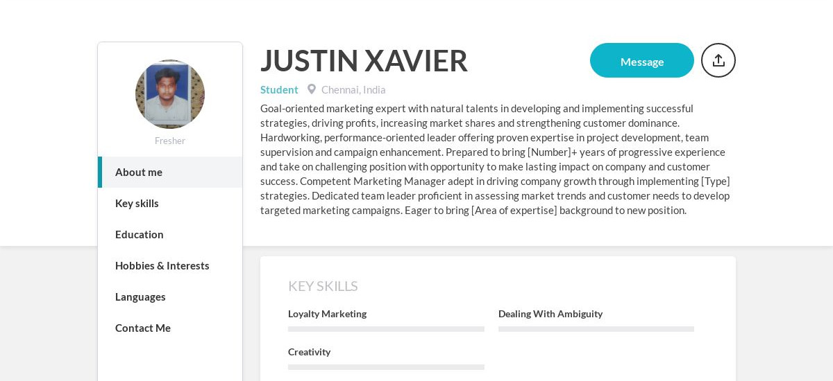 JUSTIN XAVIER Online Resume | CraftmyCV