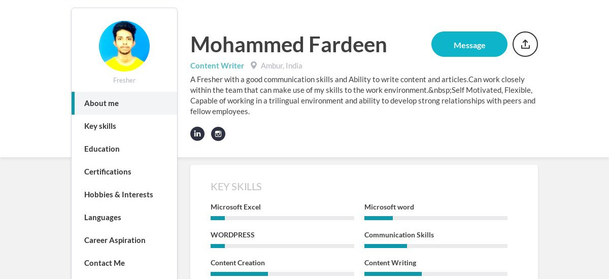 Mohammed Fardeen Online Resume | CraftmyCV