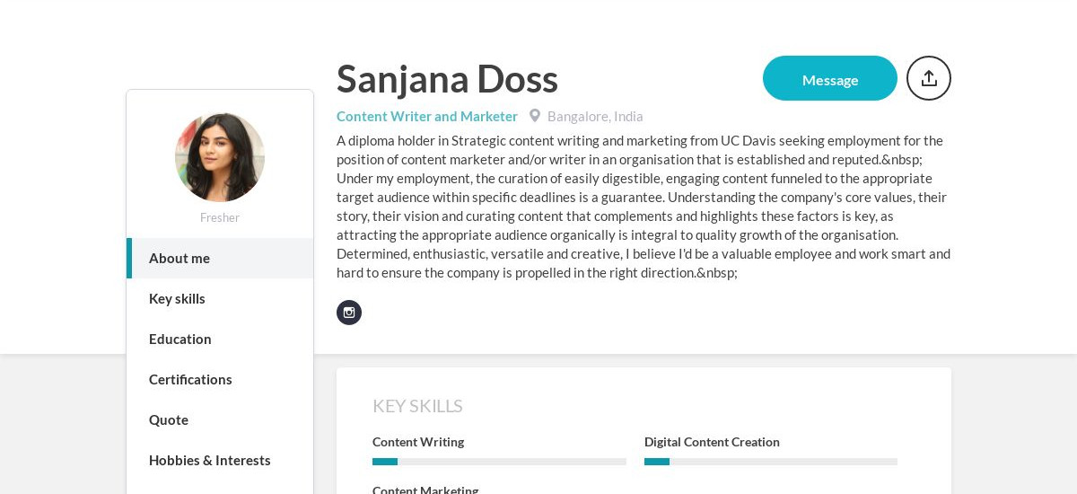 Sanjana Doss Online Resume | CraftmyCV