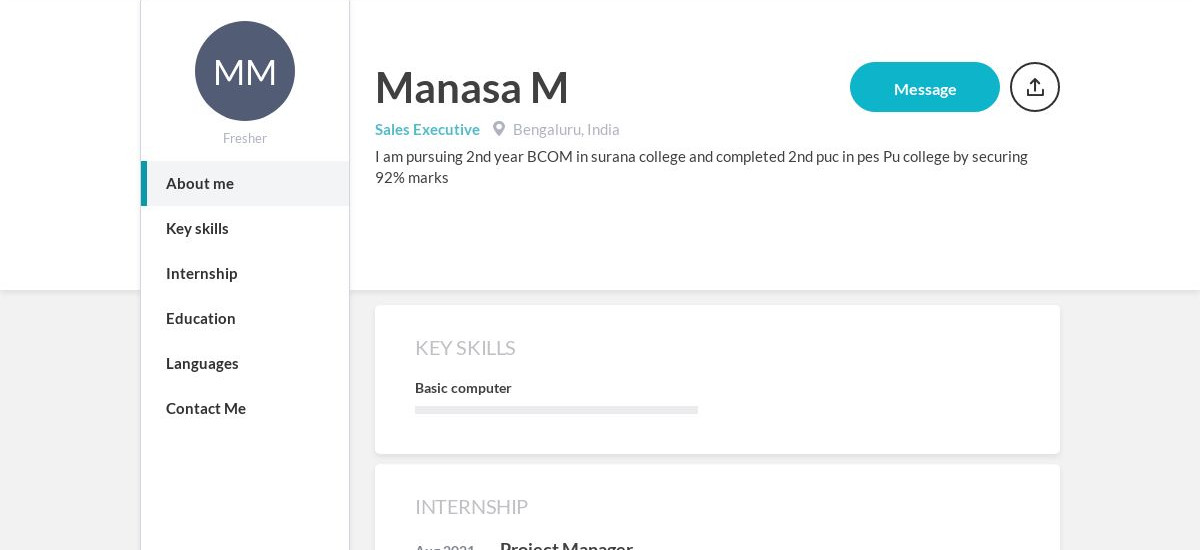 Manasa M Online Resume | CraftmyCV