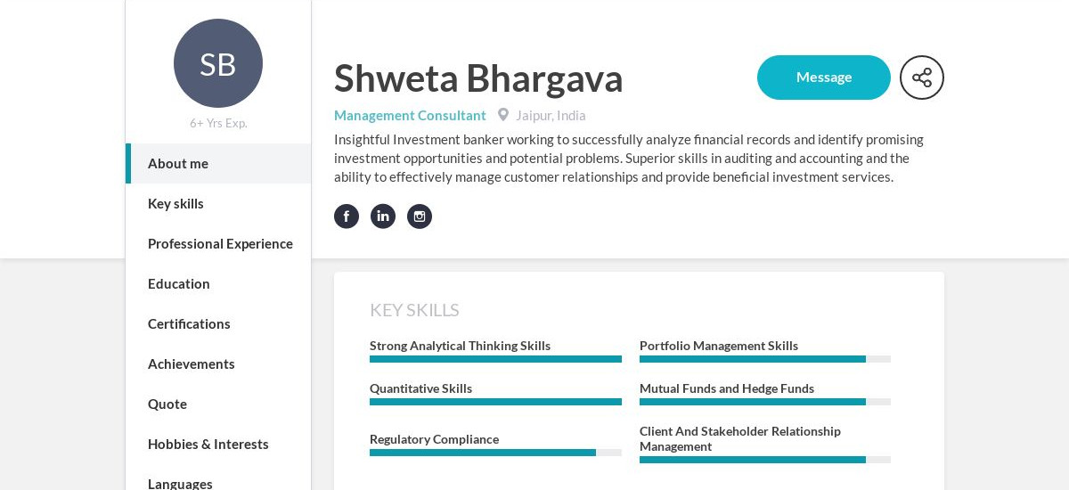 Shweta Bhargava Online Resume | CraftmyCV