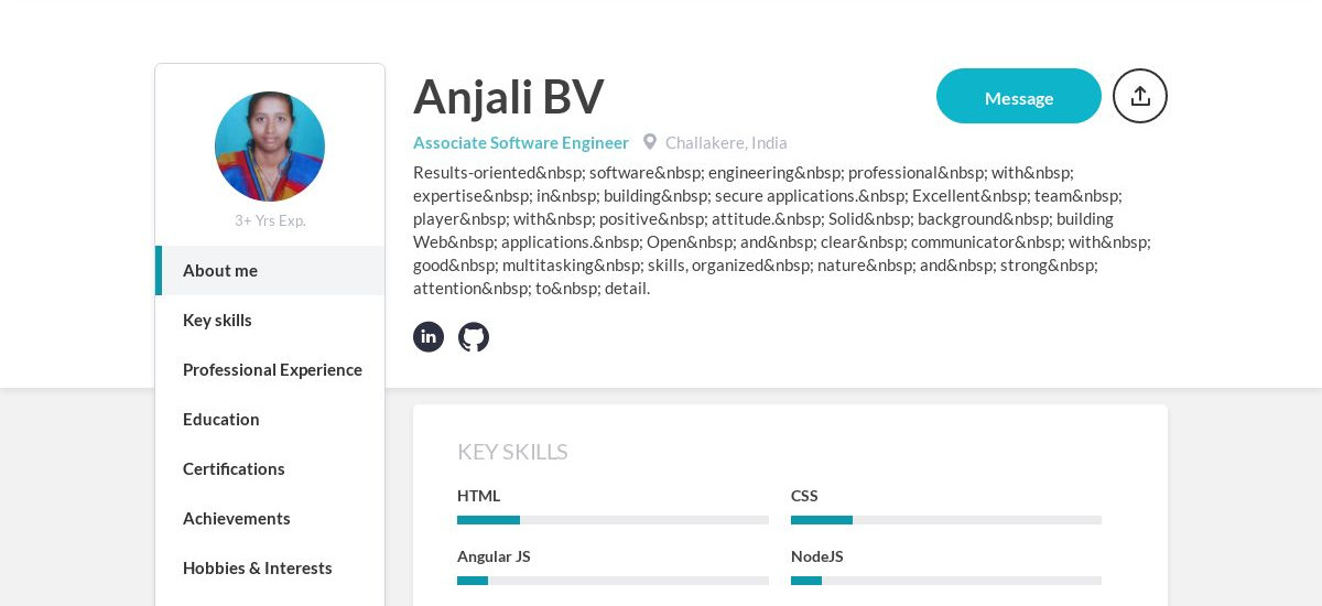 Anjali BV Online Resume | CraftmyCV