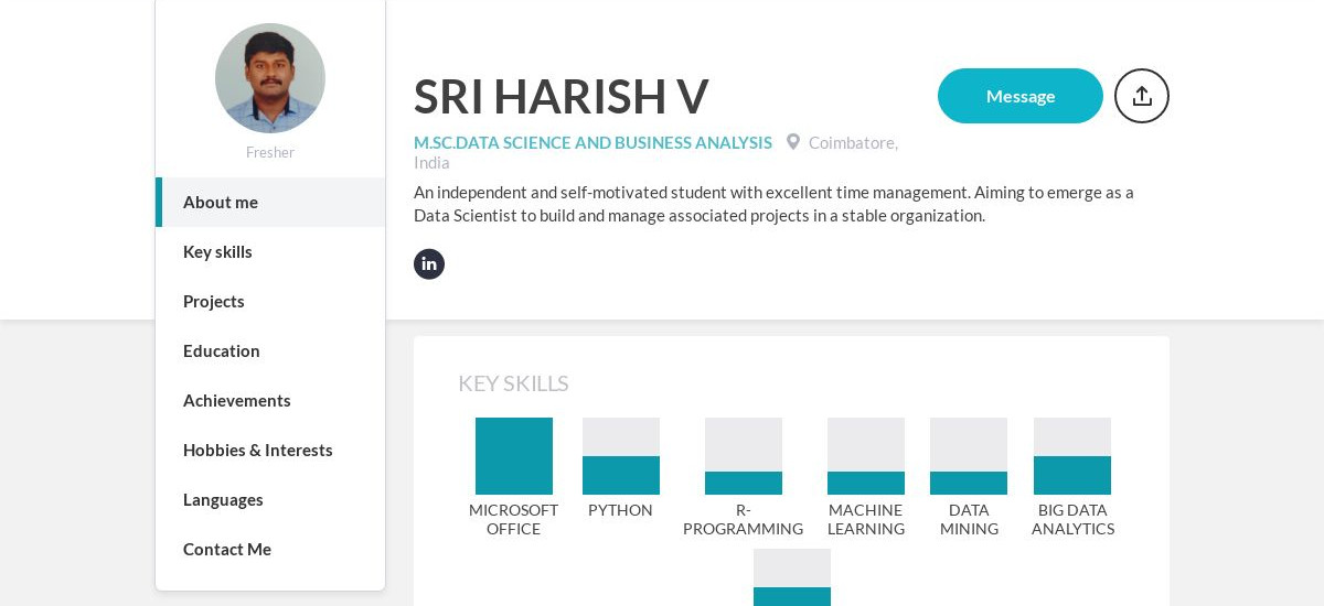 SRI HARISH V Online Resume | CraftmyCV