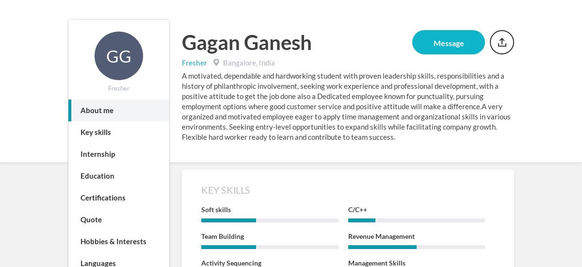 Gagan Ganesh Online Resume | CraftmyCV