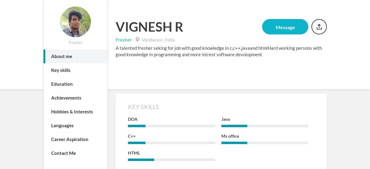 VIGNESH R Online Resume | CraftmyCV
