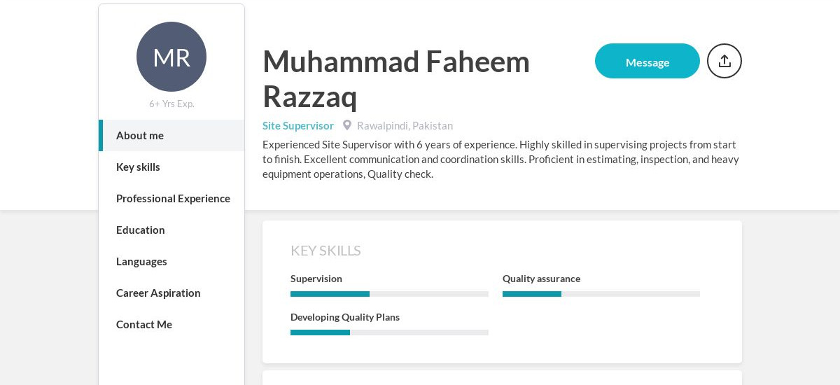 Muhammad Faheem Razzaq Online Resume | CraftmyCV