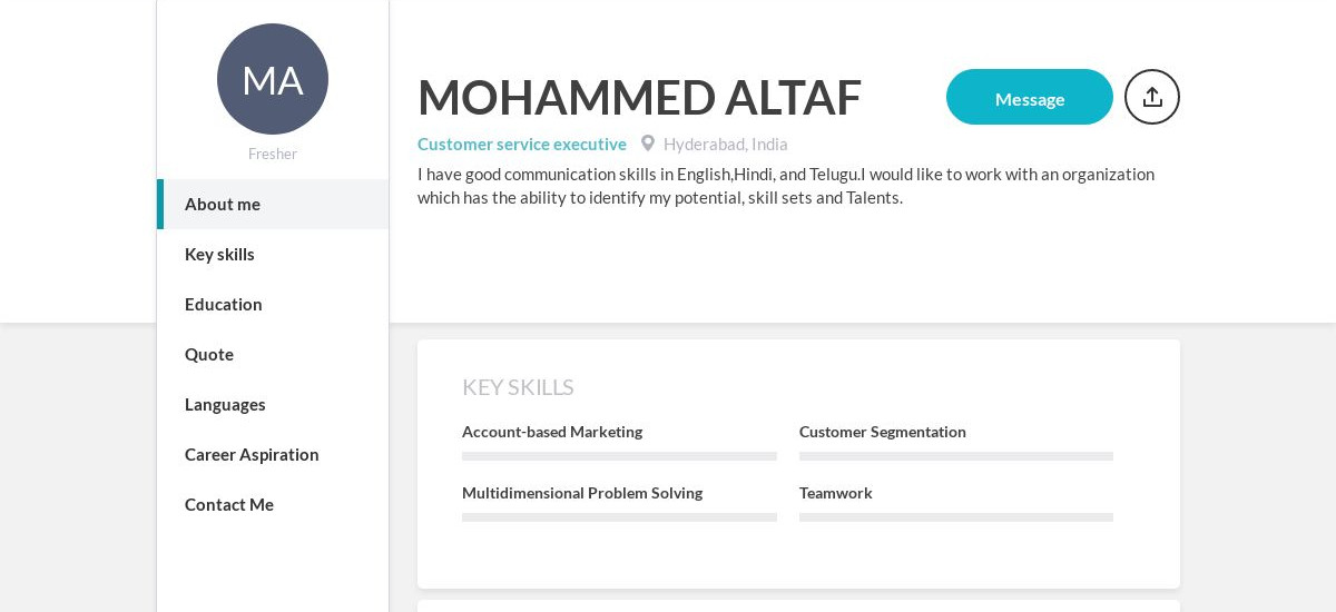 MOHAMMED ALTAF Online Resume | CraftmyCV