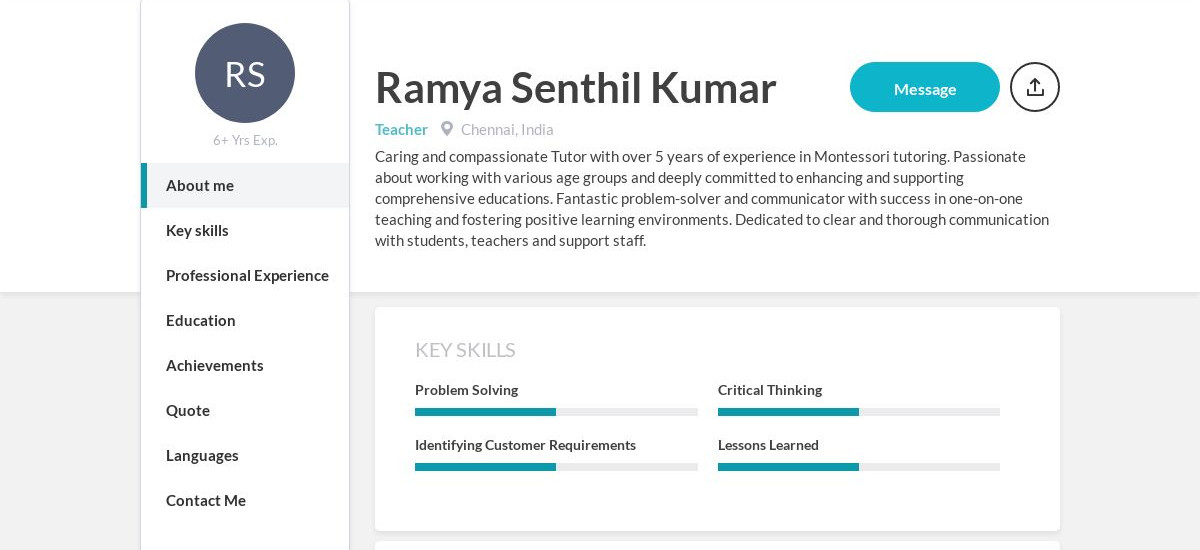 Ramya Senthil Kumar Online Resume | CraftmyCV