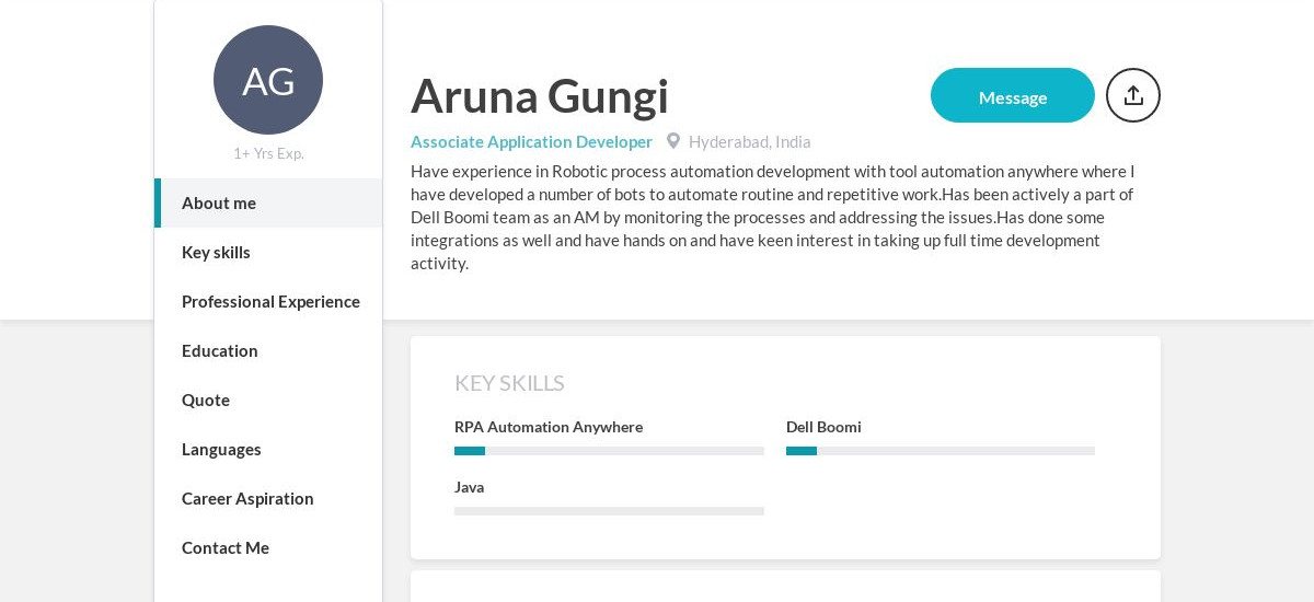 Aruna Gungi Online Resume | CraftmyCV