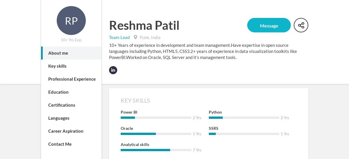 Reshma Patil Online Resume | CraftmyCV