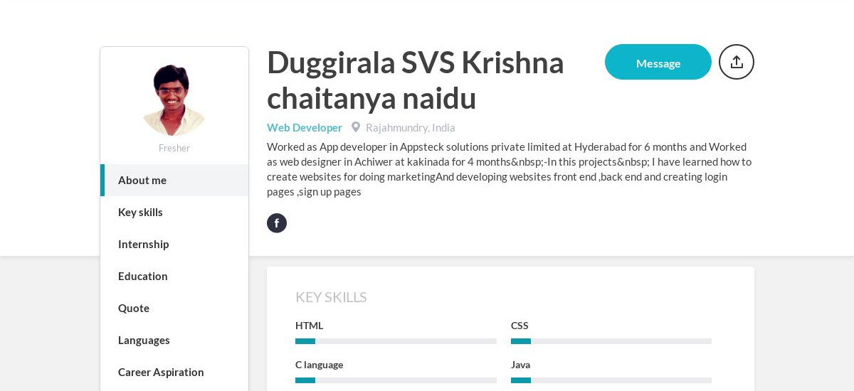 Duggirala SVS Krishna chaitanya naidu Online Resume | CraftmyCV