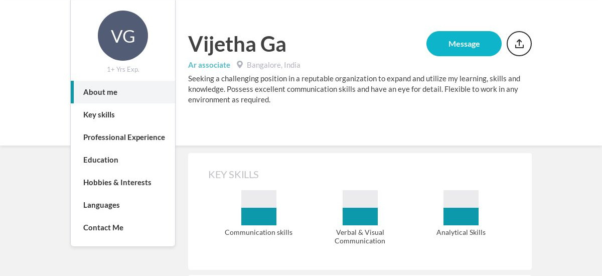Vijetha Ga Online Resume | CraftmyCV