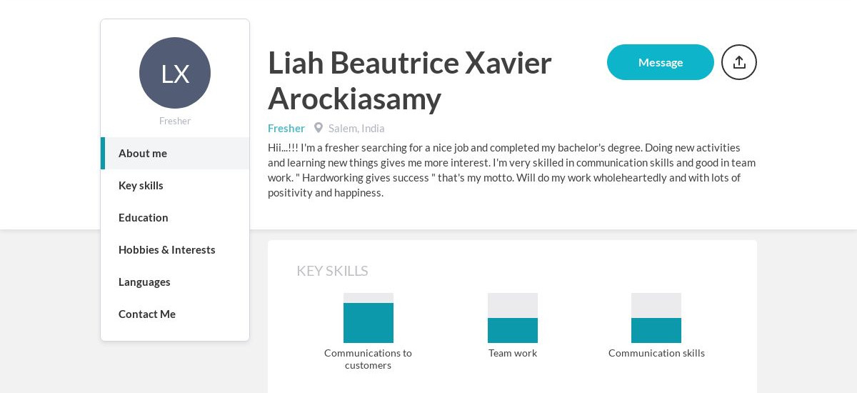 Liah Beautrice Xavier Arockiasamy Online Resume | CraftmyCV
