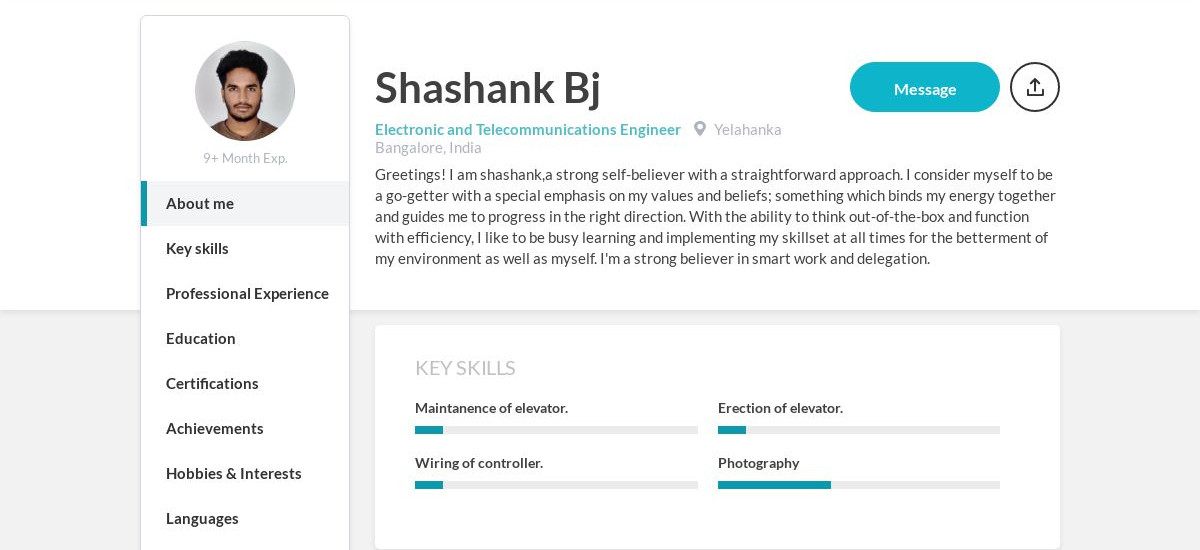 Shashank Bj Online Resume | CraftmyCV