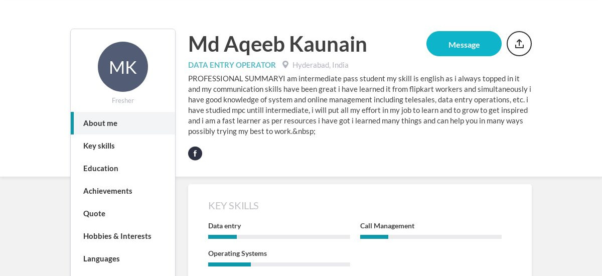 Md Aqeeb Kaunain Online Resume | CraftmyCV