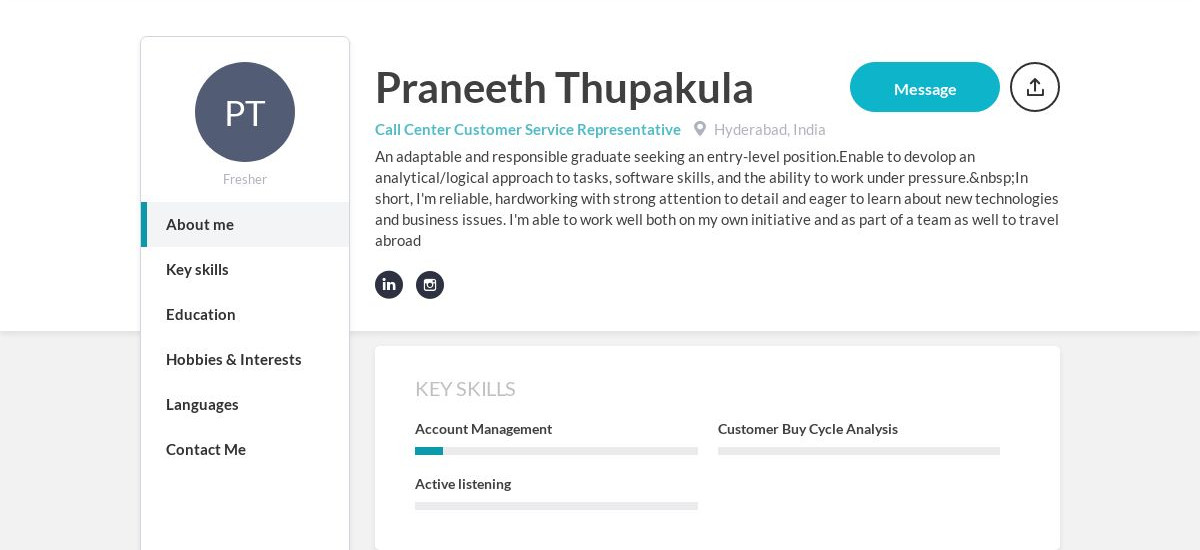 Praneeth Thupakula Online Resume | CraftmyCV