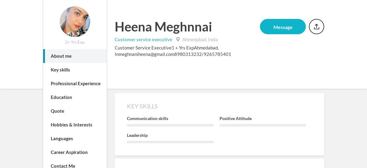 Heena Meghnnai Online Resume | CraftmyCV