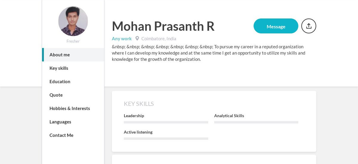 Mohan Prasanth R Online Resume | CraftmyCV