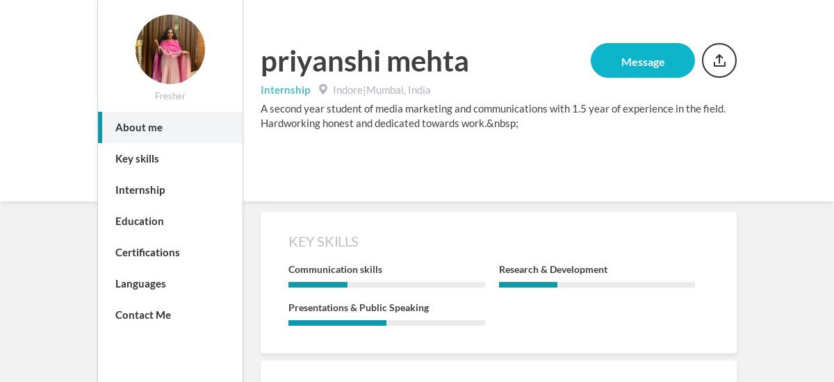 Priyanshi Mehta Online Resume | CraftmyCV