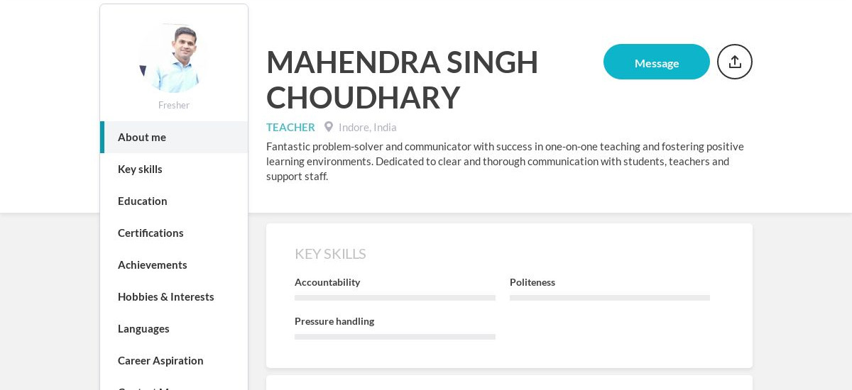MAHENDRA SINGH CHOUDHARY Online Resume | CraftmyCV