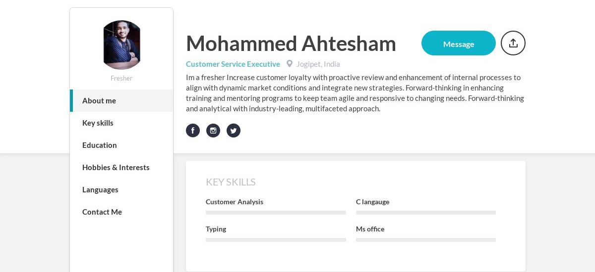 Mohammed Ahtesham Online Resume | CraftmyCV