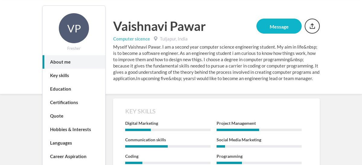Vaishnavi Pawar Online Resume | CraftmyCV