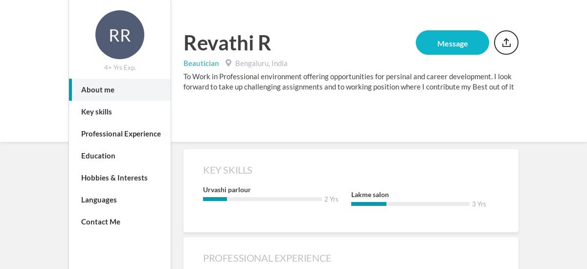 Revathi R Online Resume | CraftmyCV