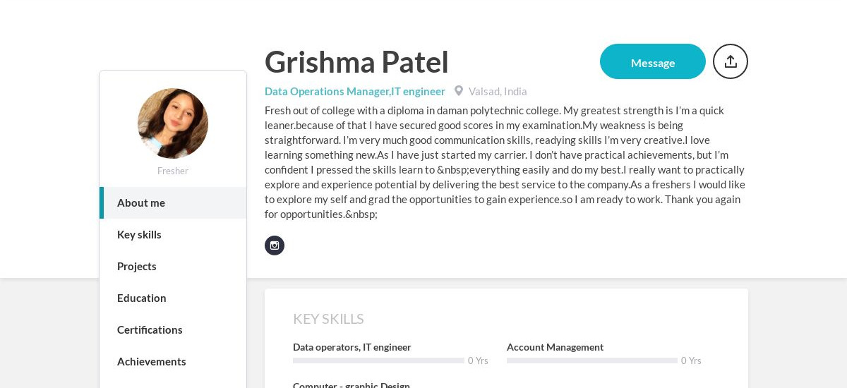 Grishma Patel Online Resume | CraftmyCV