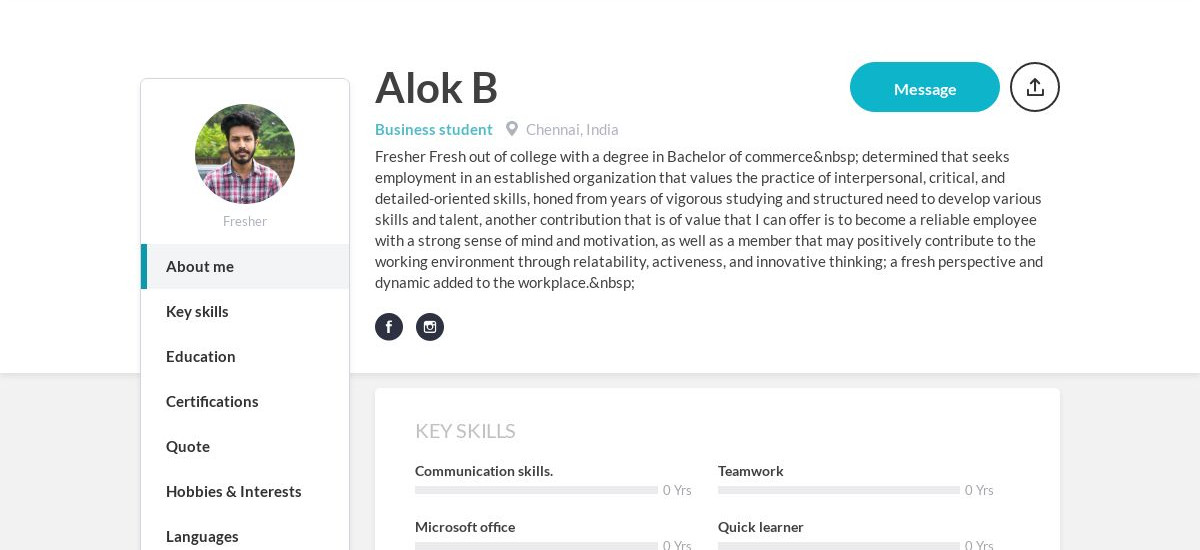 Alok B Online Resume | CraftmyCV