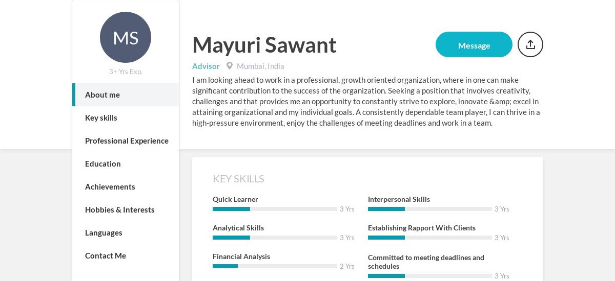 Mayuri Sawant Online Resume | CraftmyCV