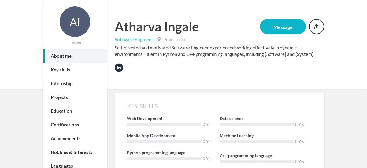 Atharva Ingale Online Resume | CraftmyCV