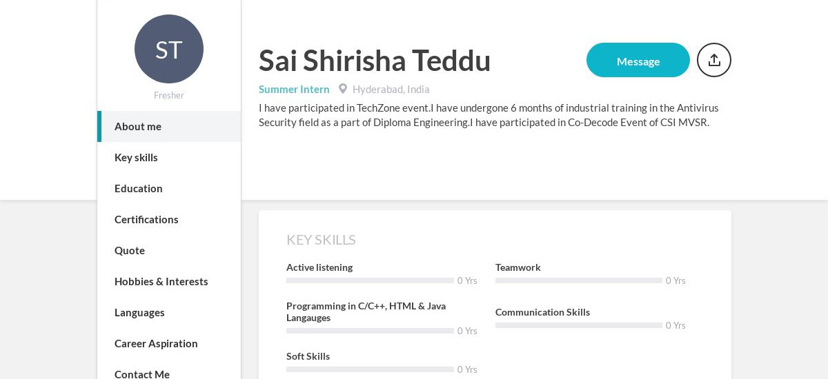 Sai Shirisha Teddu Online Resume | CraftmyCV